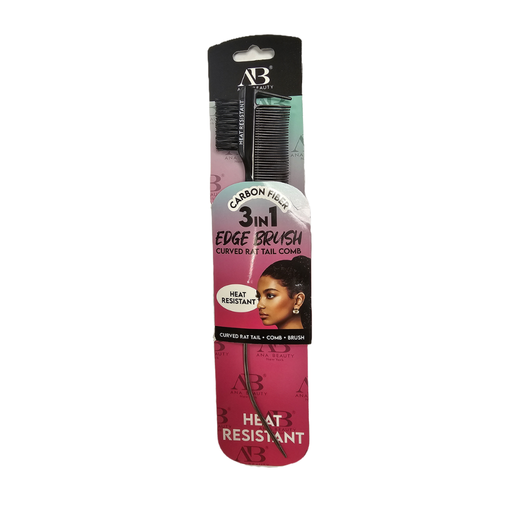 Ana Beauty 3 in 1 Edge Brush Curved Rat Tail Comb | BRAID BEAUTY